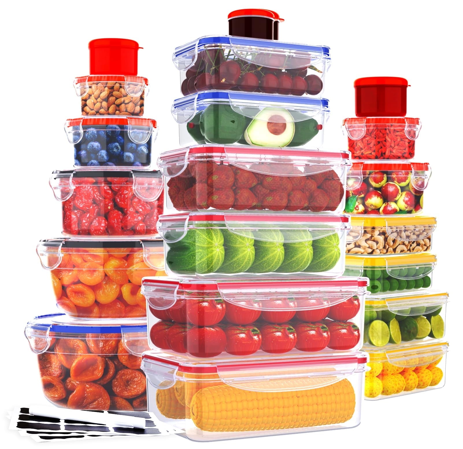 ROCKBERRY Food Storage Containers Set 40 Pieces Airtight Leakproof Stackable Kitchen ...