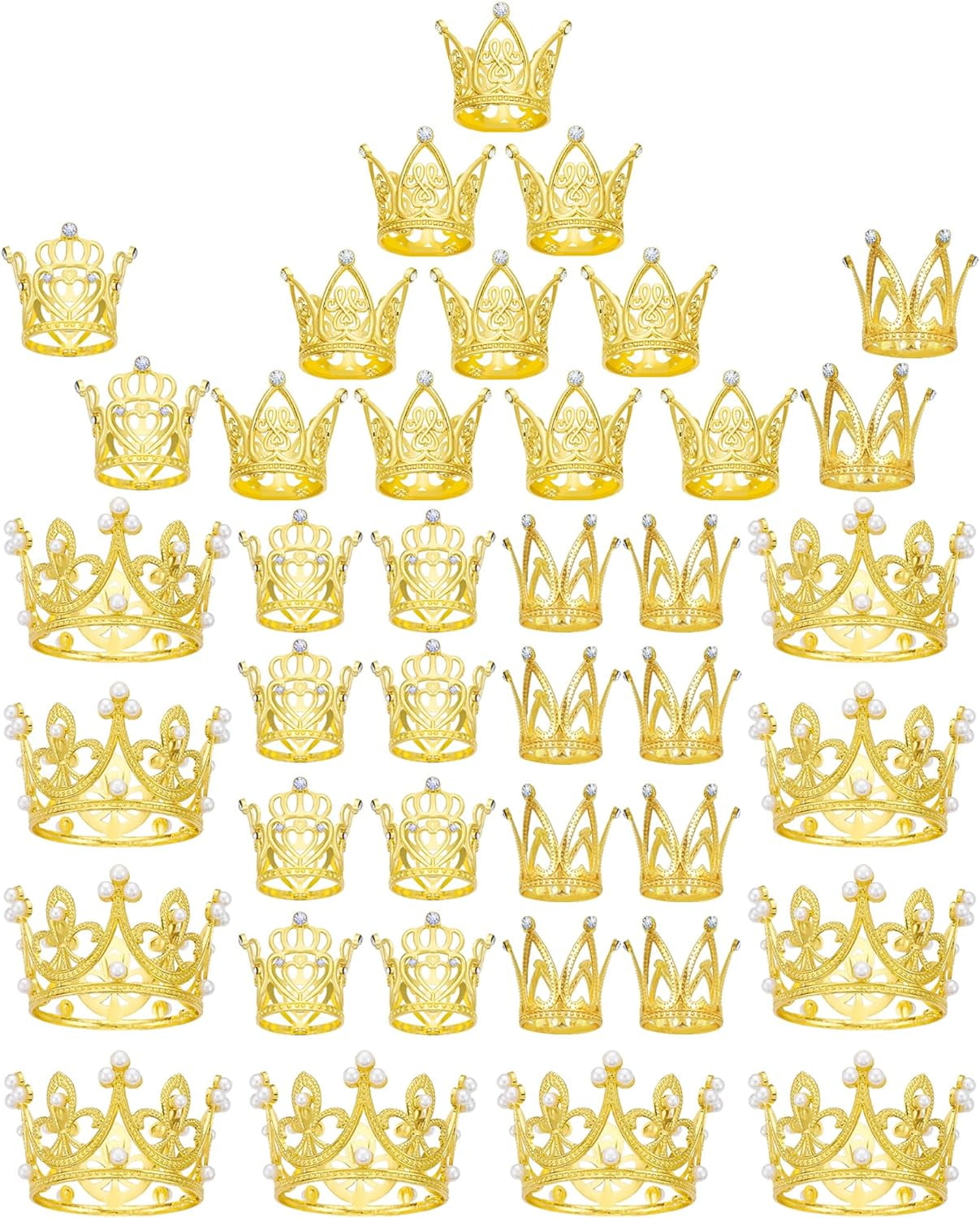 40 Pcs Gold Crown Cake Topper Pearl Rhinestone Mini Crowns Small ...