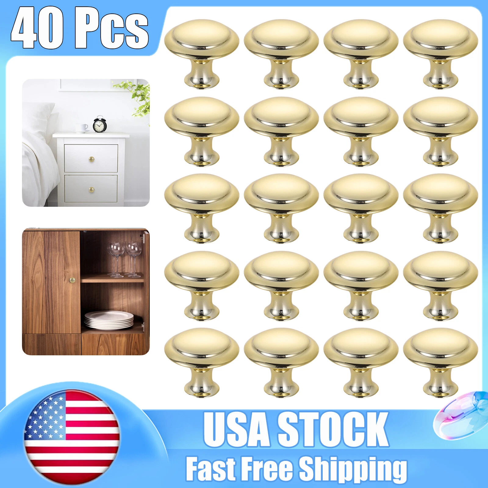 40 Pcs Gold Door Knobs Hardware Cabinet Handles Kitchen Pulls Cupboard ...