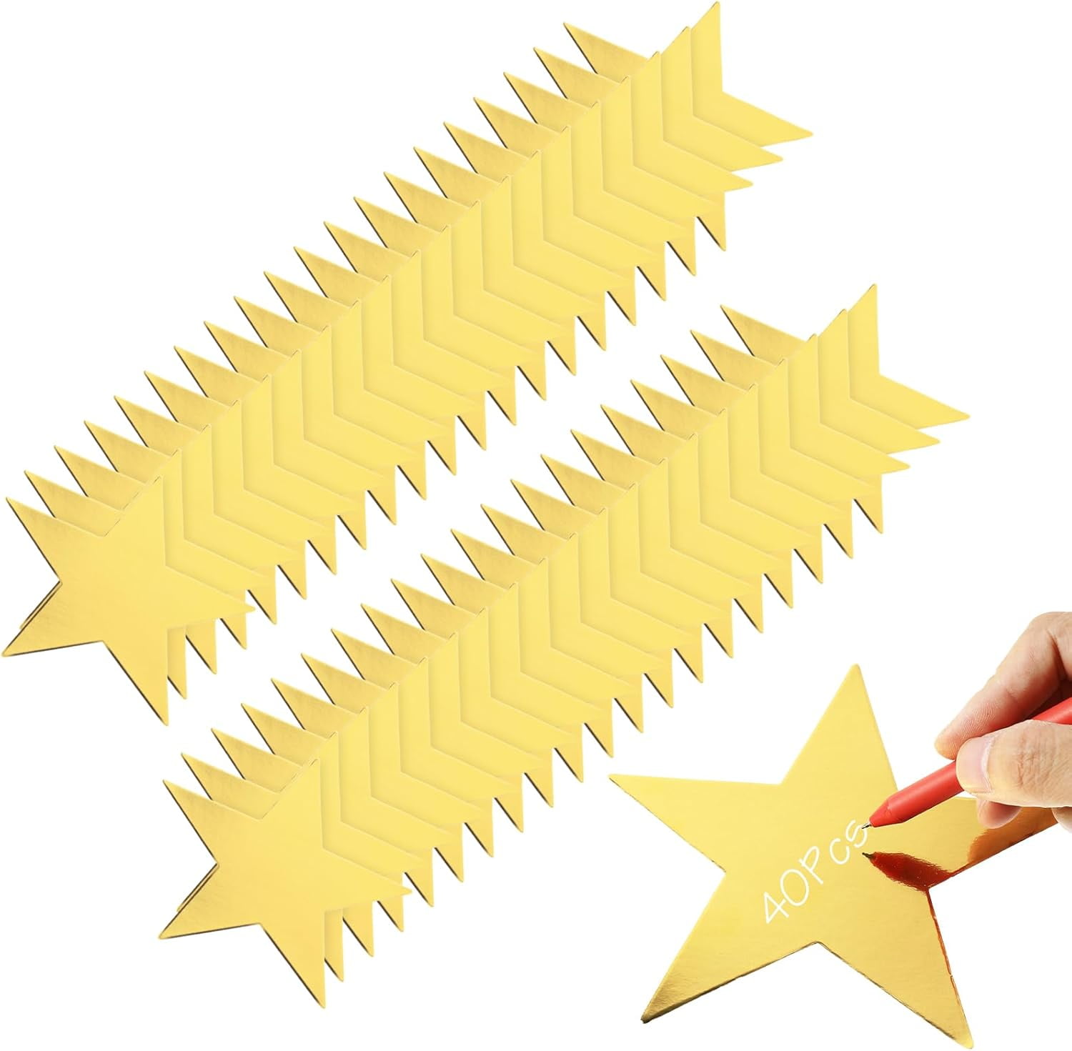 40 Pcs Gold Star Cutouts, 15cm/5.9 Inch Double Printed Paper Stars Gold ...