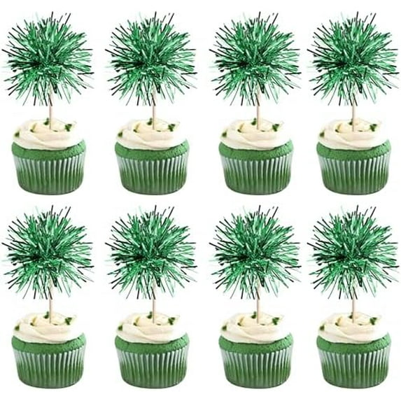 40 Pcs Green Foil Firework Cupcake Toppers - Sparkle Tinsel Sparkler ...