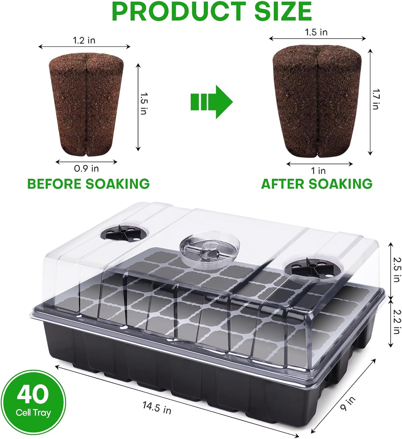 40 Pcs Grow Sponges with Tray, Starter Plugs for Cuttings, Great for ...