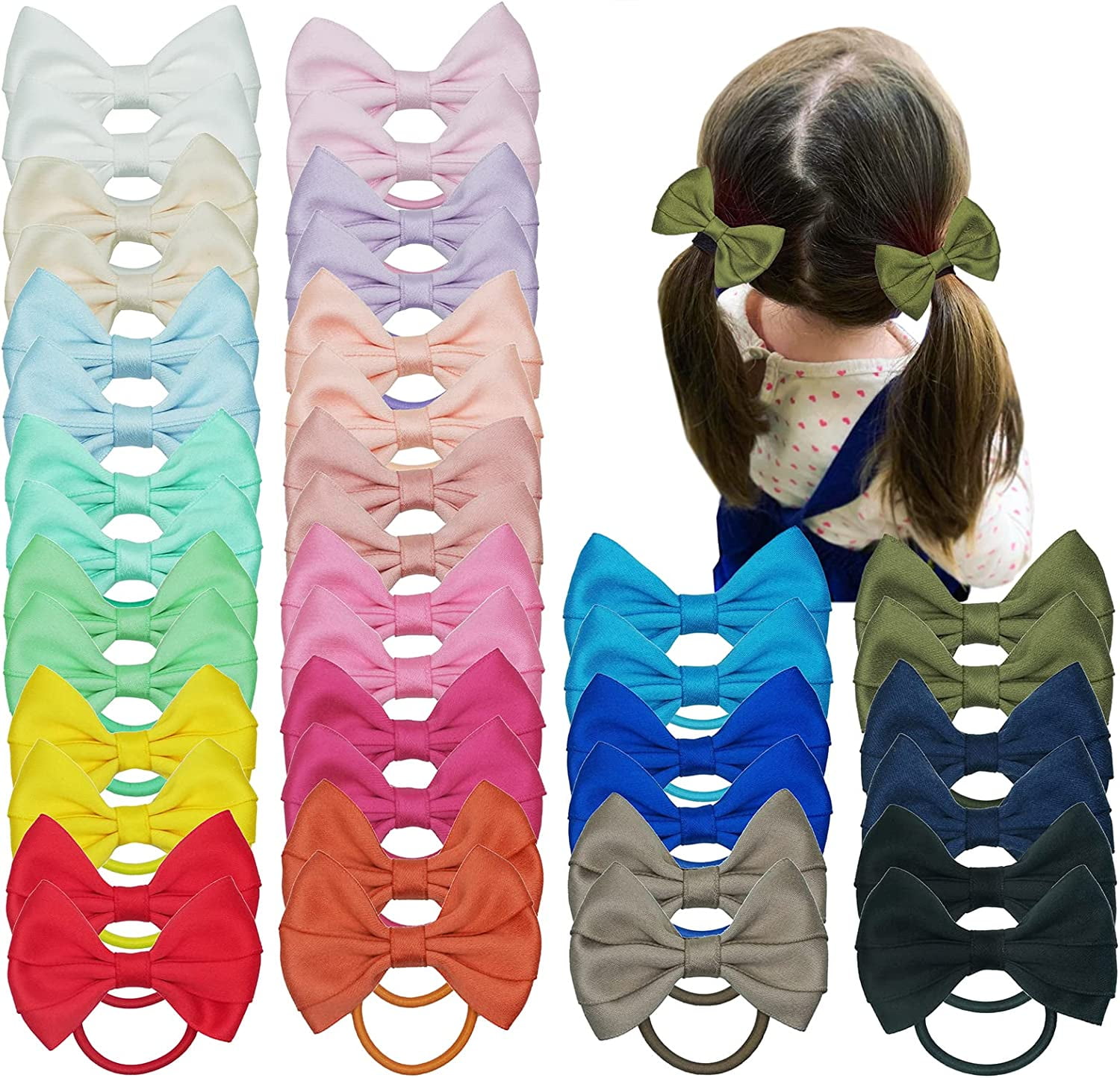 40 Pcs Hair Bow Bobbles for Girls Hair Ties Pontial Bows Hair Bands ...