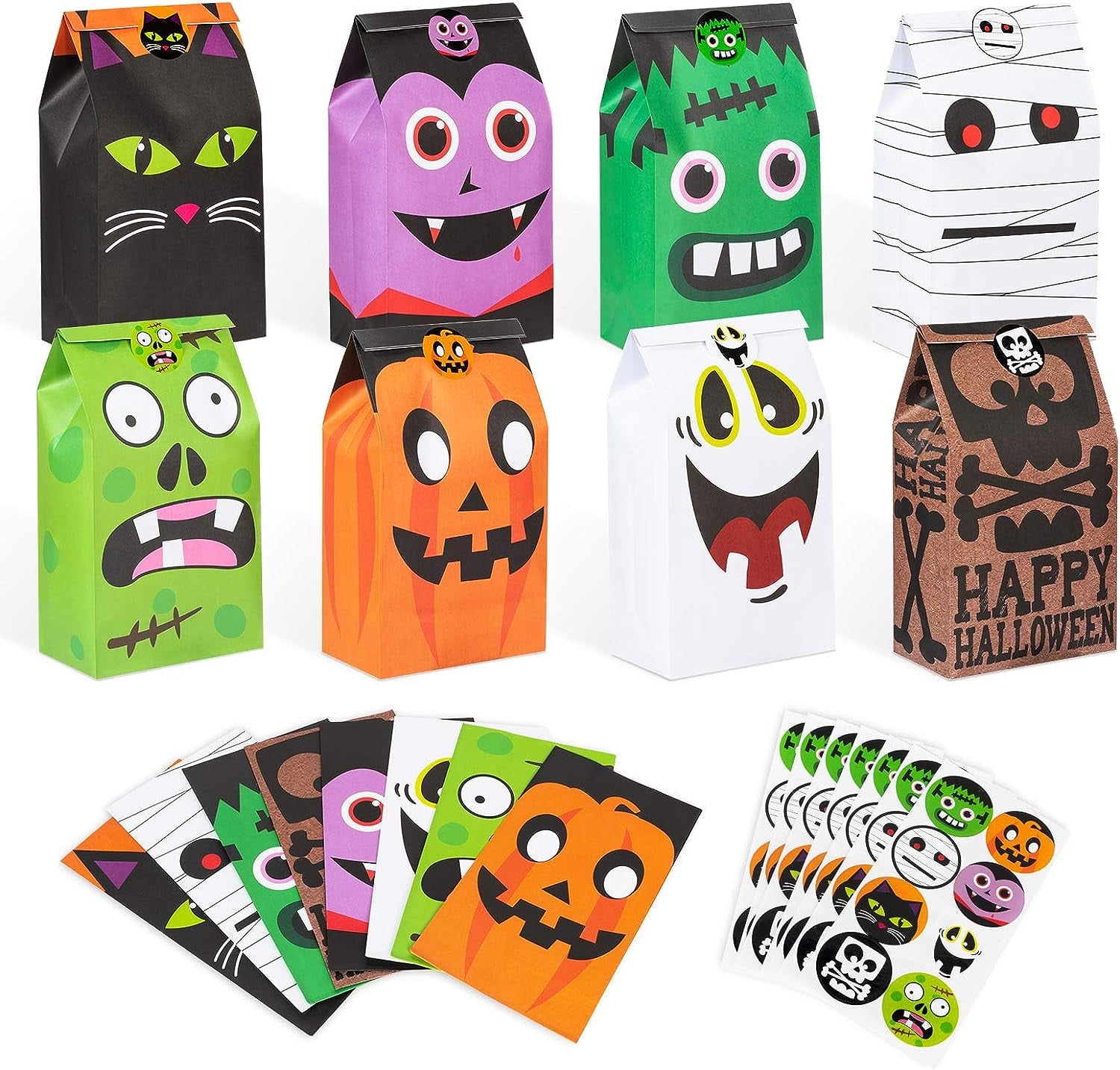 40 Pcs Halloween Treat Bags with Stickers, Halloween Trick or Treat ...