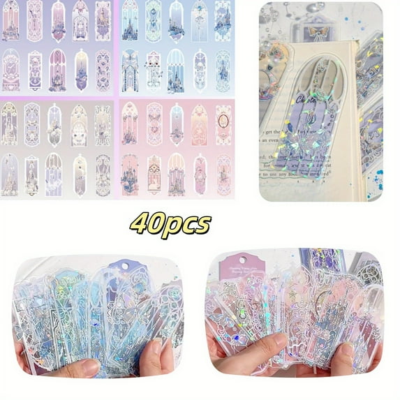 40 Pcs Iridescent Bookmark Set, Shimmering Pearl Shell PVC Reading ...