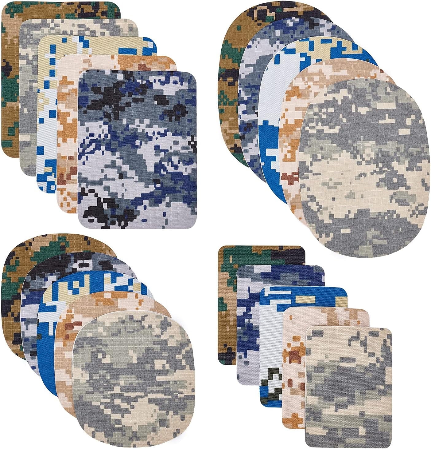 40 Pcs Iron-on Patches Fabric Camouflage Pattern Rectangle Oval Clothes ...
