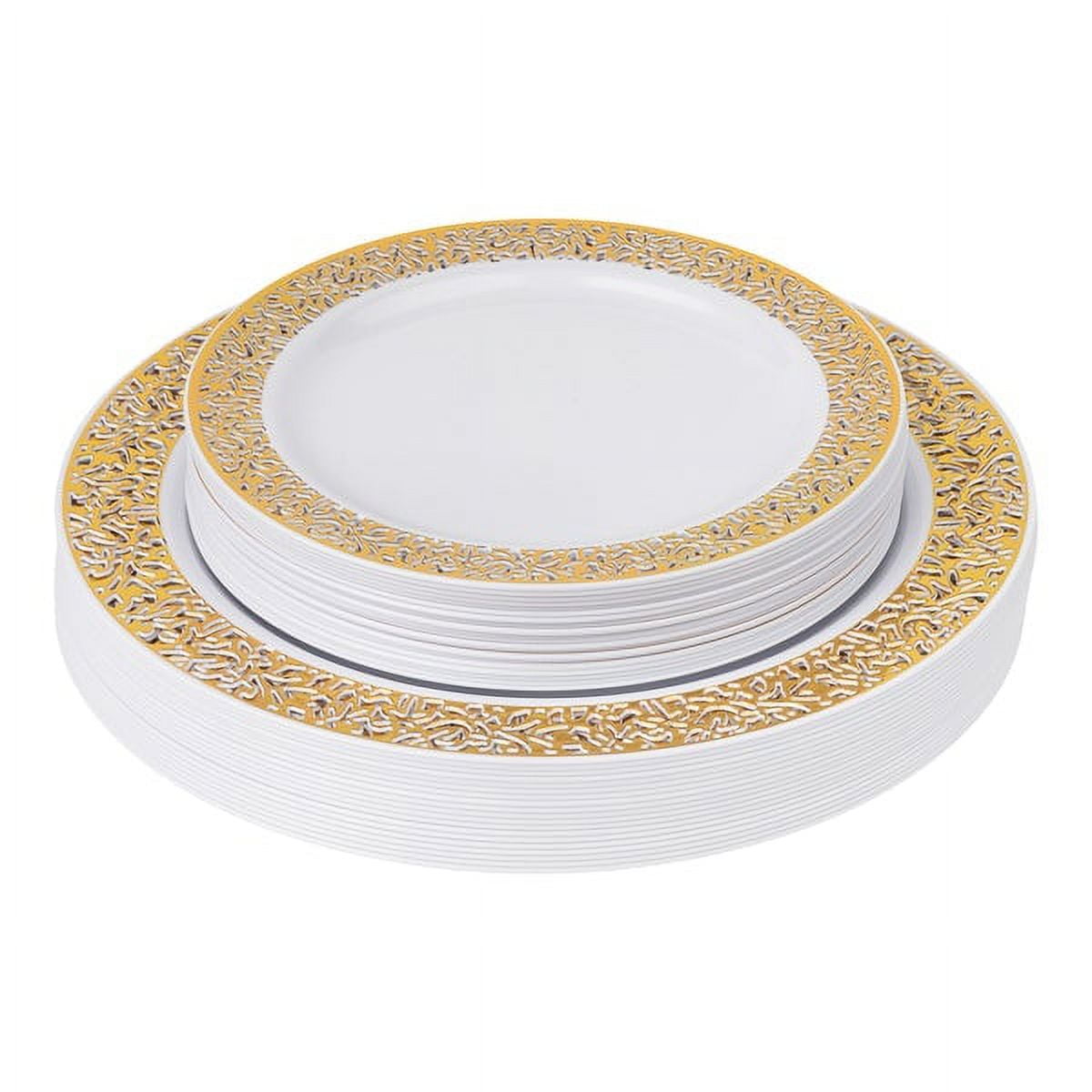 40 Pcs, Lace Disposable Plastic Plates Combo Pack - White Gold-Trimmed ...