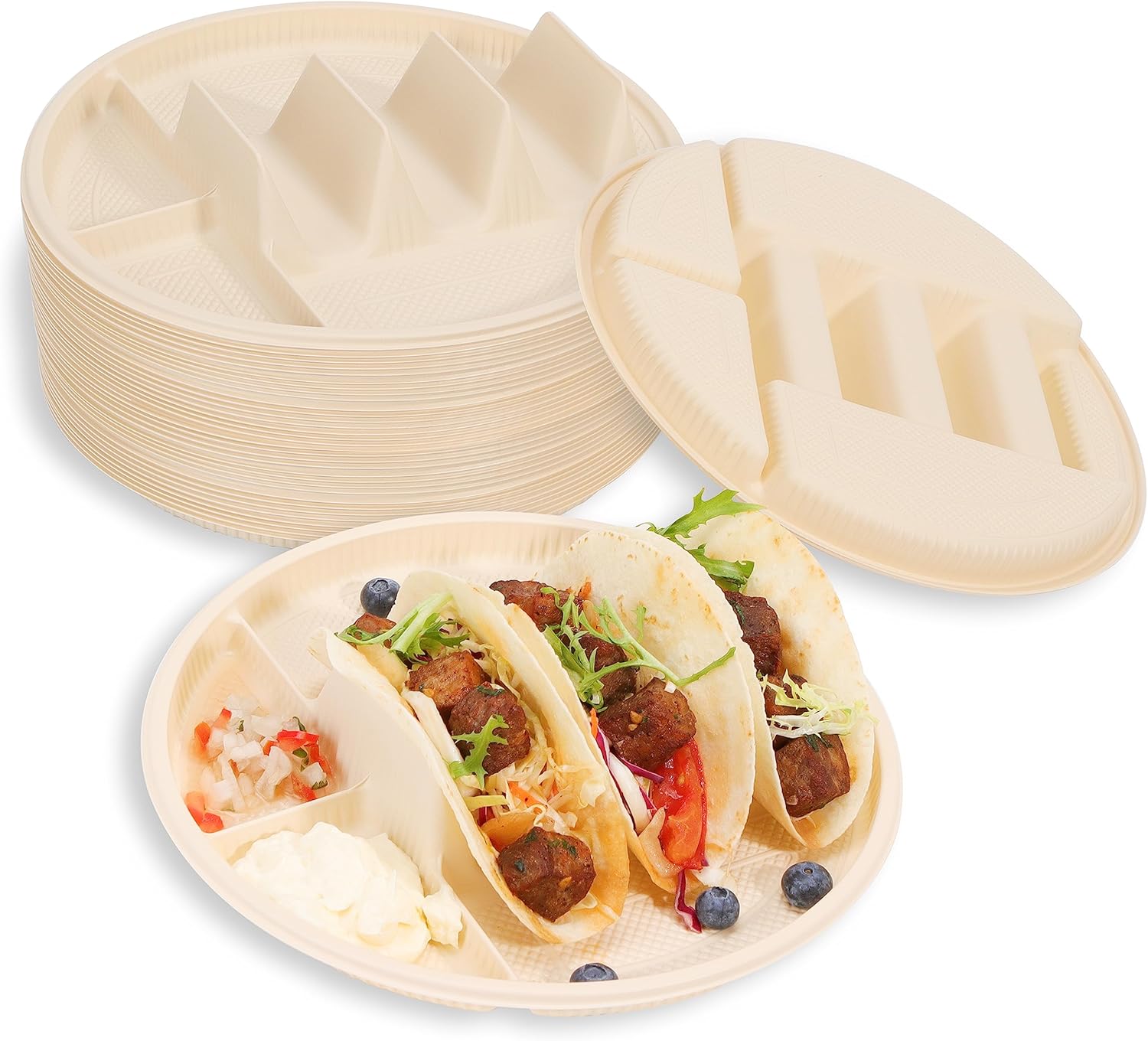 40 Pcs Large Disposable Taco Plates for Party, Cornstarch Taco Holder ...
