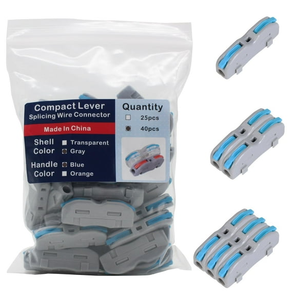 40 Pcs Lever Splicing Wire Connectors, 1 in 1 Out, Blue Handle ...