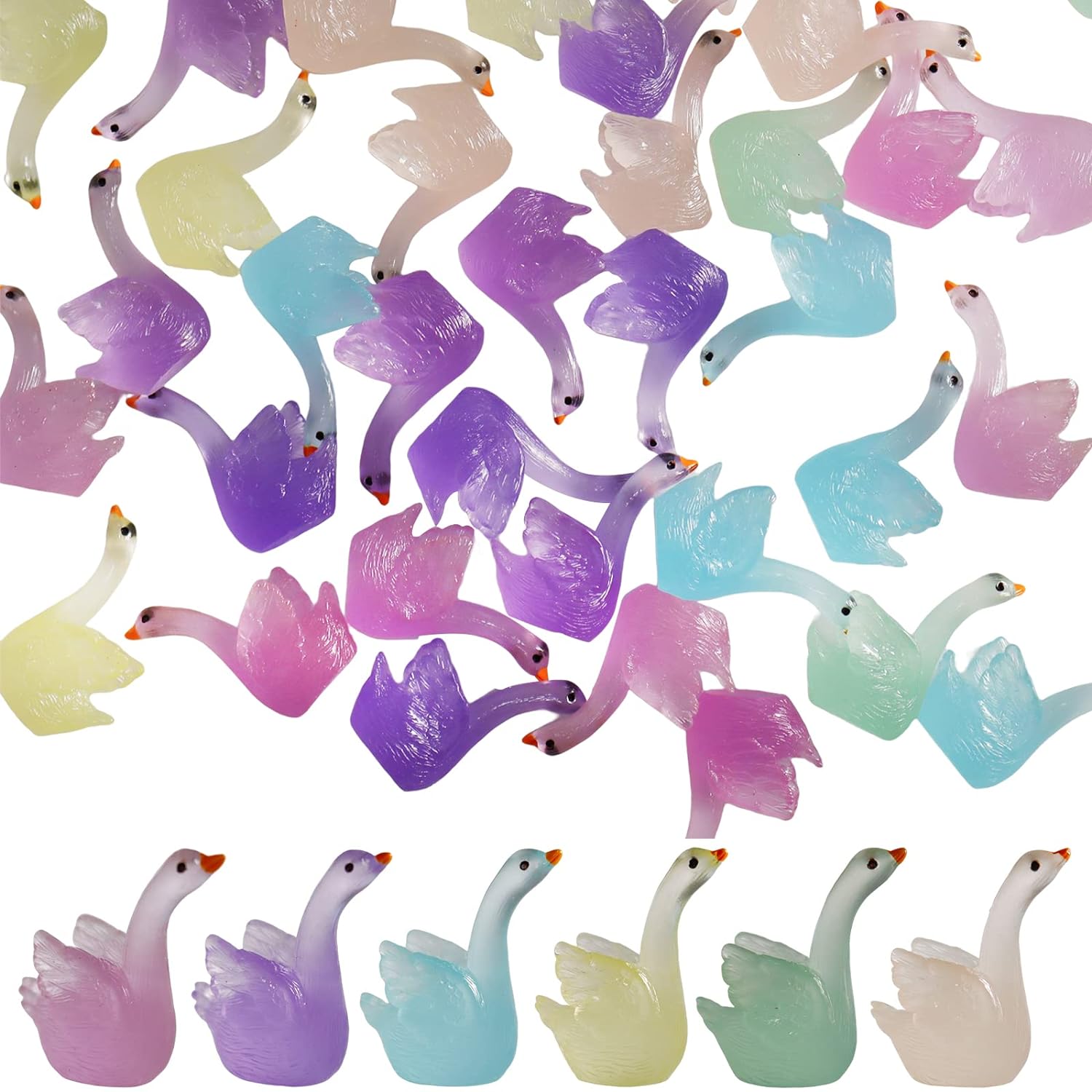 40 Pcs Luminous Mini Swan Figurines - Resin Fairy Garden Animals ...