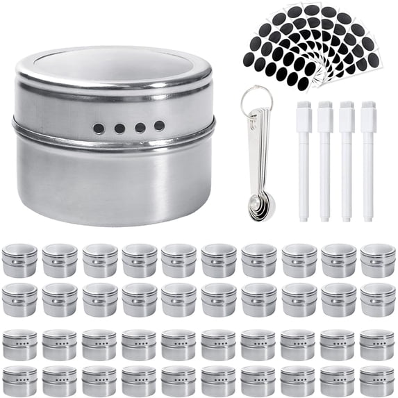 40 Pcs Magnetic Spice Tins with Clear Lids Stainless Steel Sift Spice ...