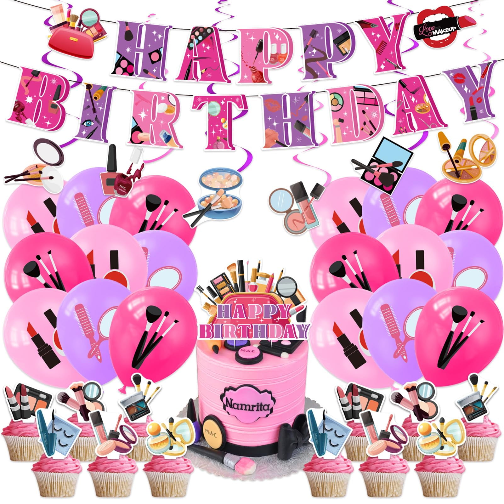 40 Pcs Makeup Spa Birthday Party AFN1Supplies Including Happy Birthday ...