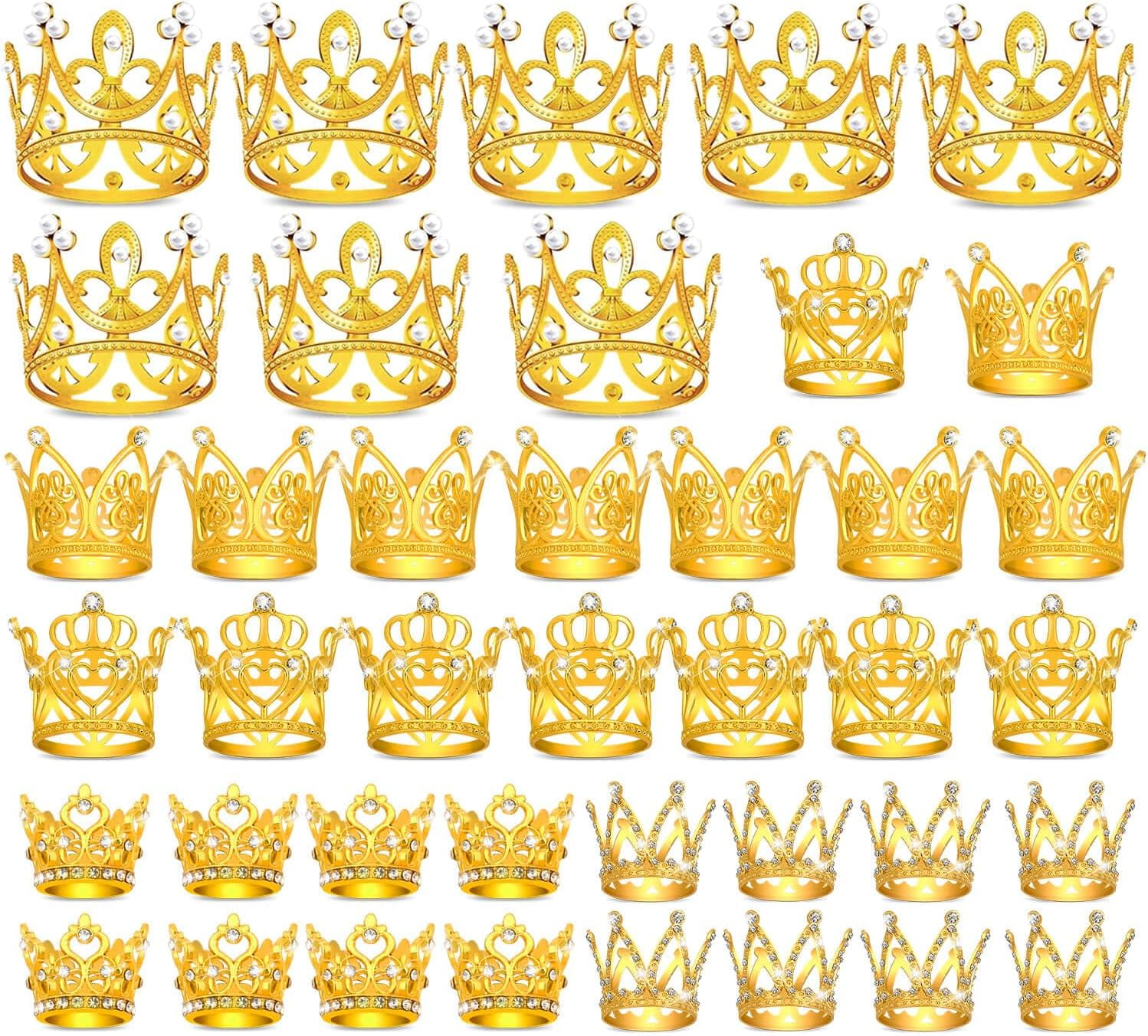 40 Pcs Mini Crowns for Flower Bouquets, Small Gold Crowns for Princess ...