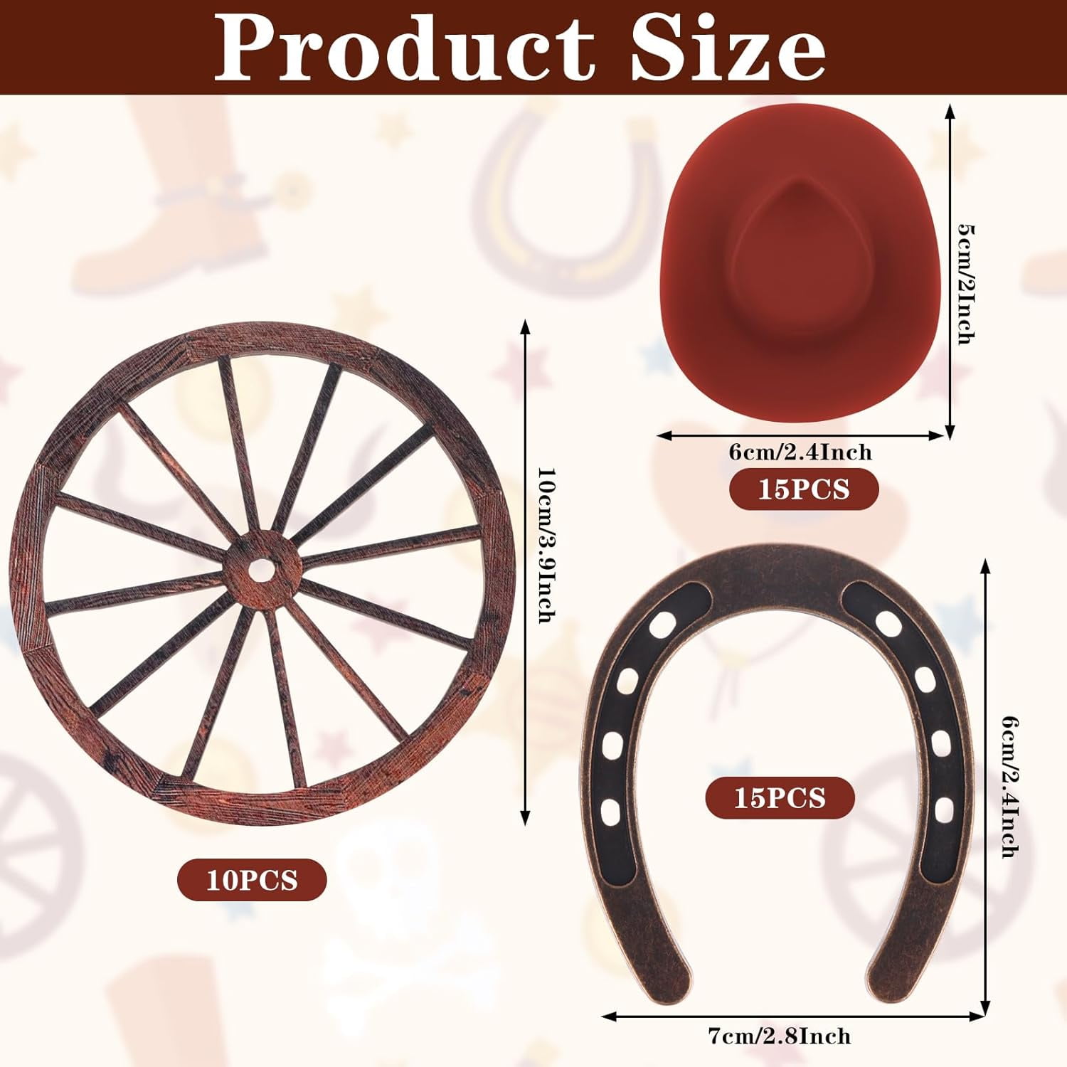 40 Pcs Mini Lucky Horseshoe Cowboy Hats And Wheel Western Themed Party ...