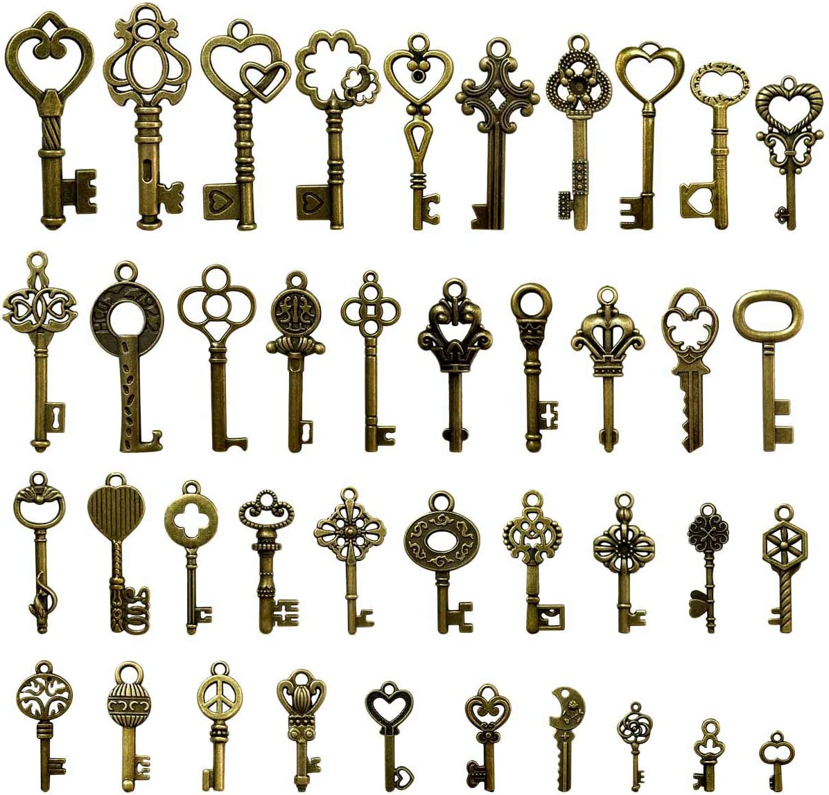 40 Pcs Mixed Skeleton Keys in Antique Style Bronze Vintage Key Charms ...