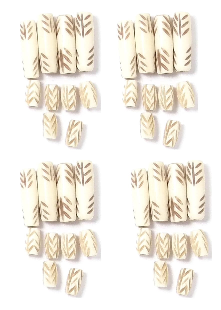 40 Pcs Natural HANDMADE Bone Beads Barrel Shape, 2 sizes w/Leaf Design ...