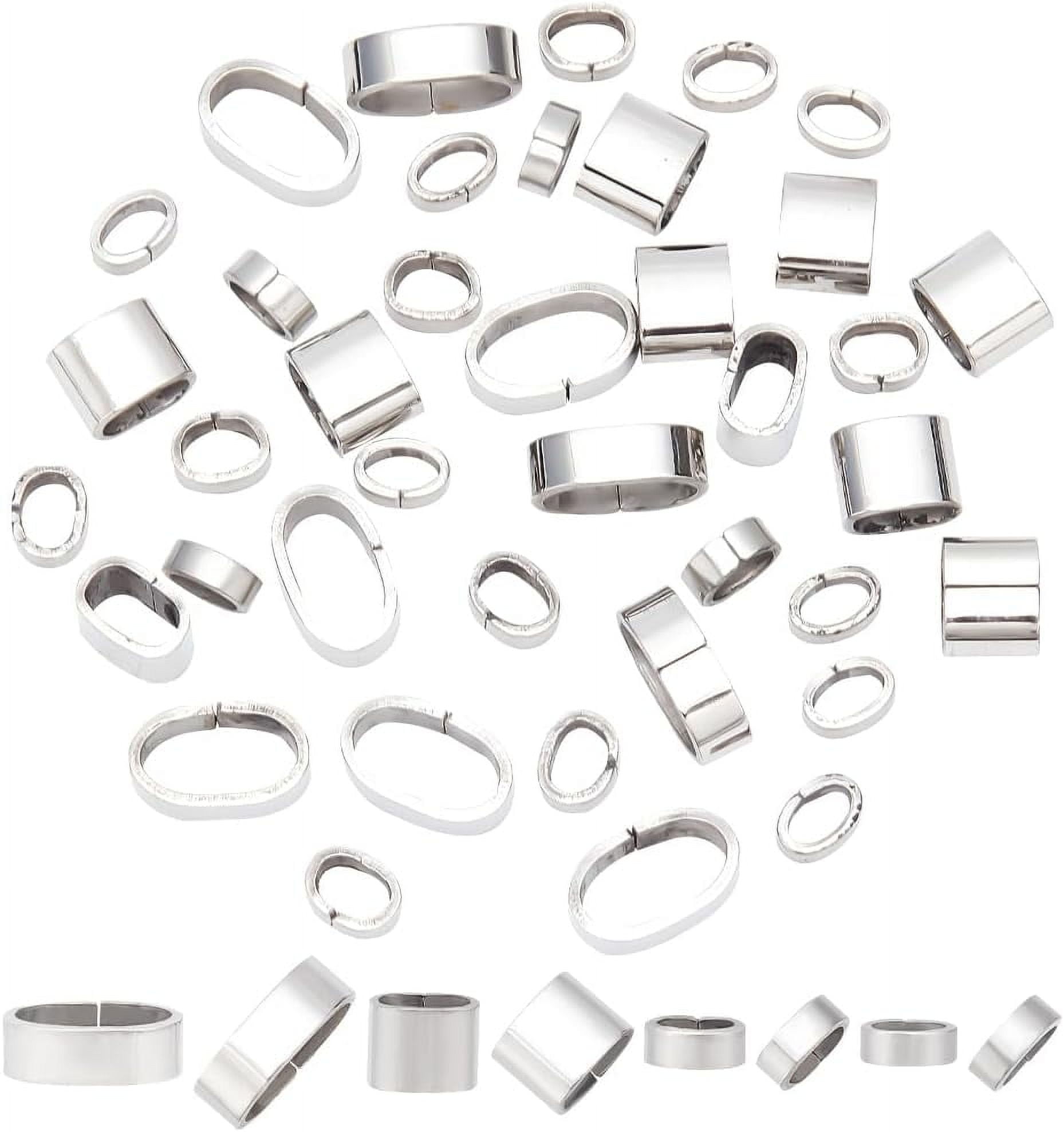 40 Pcs Oval Slider Charms 304 Stainless Steel Oval Slide Charms Slider ...