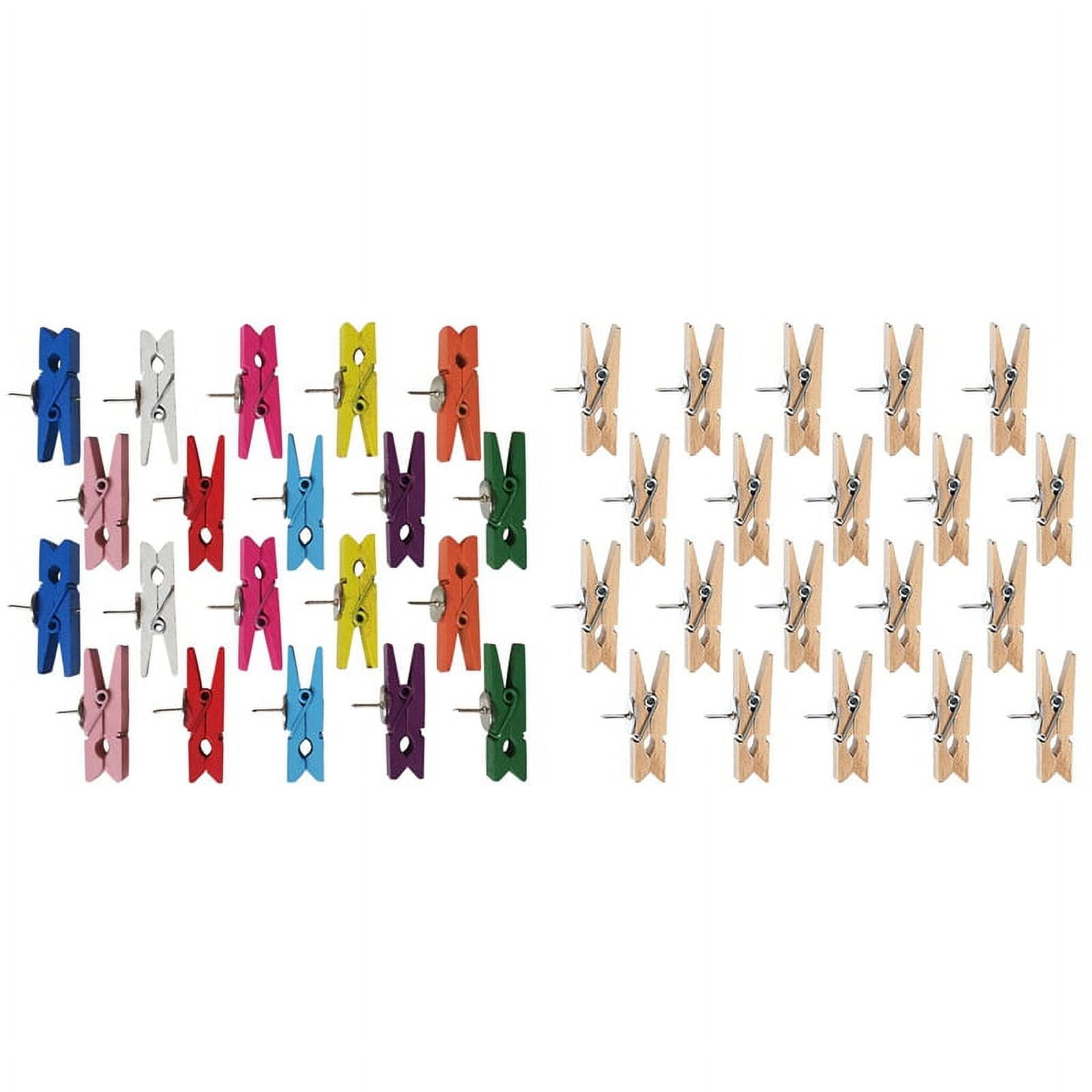 40 Pcs Push Pins with Wooden Clips , Paper Clips with Pins for Cork ...
