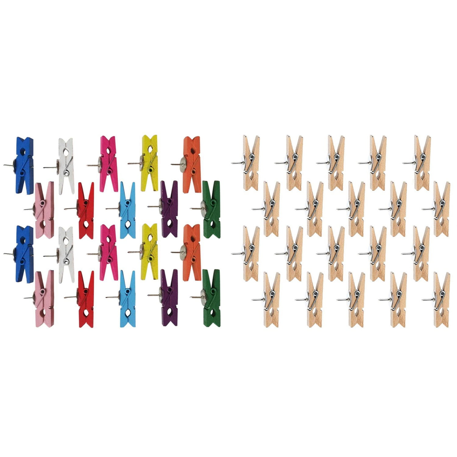 40 Pcs Push Pins with Wooden Clips , Creative Paper Clips with Pins for ...