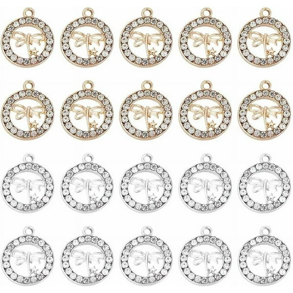 40 Pcs Rhinestone Pendants 2 Colors Alloy Rhinestone Dragonfly Charms ...