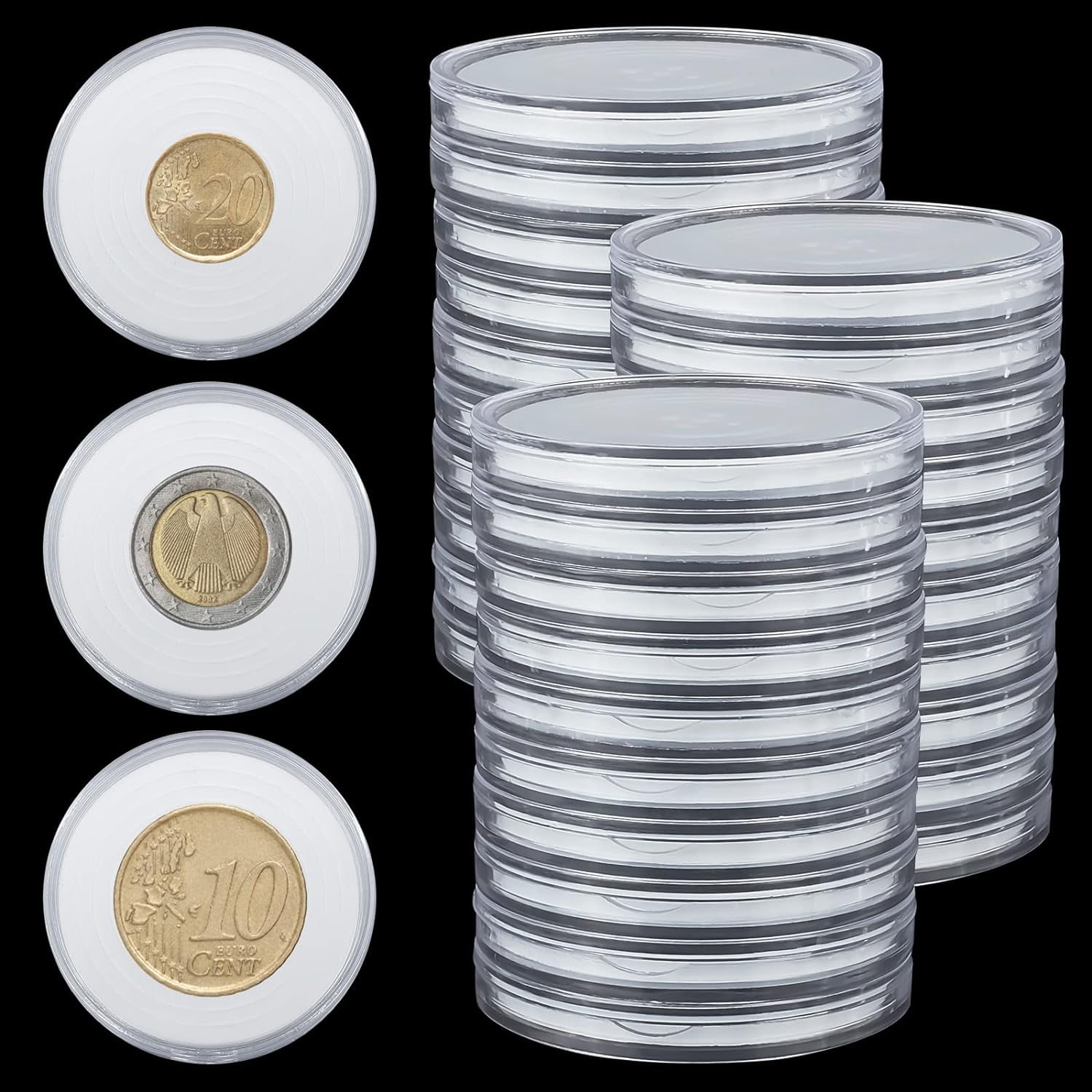 40 Pcs Round Coin Case with Adjustable Foam Gasket Coin Collection ...