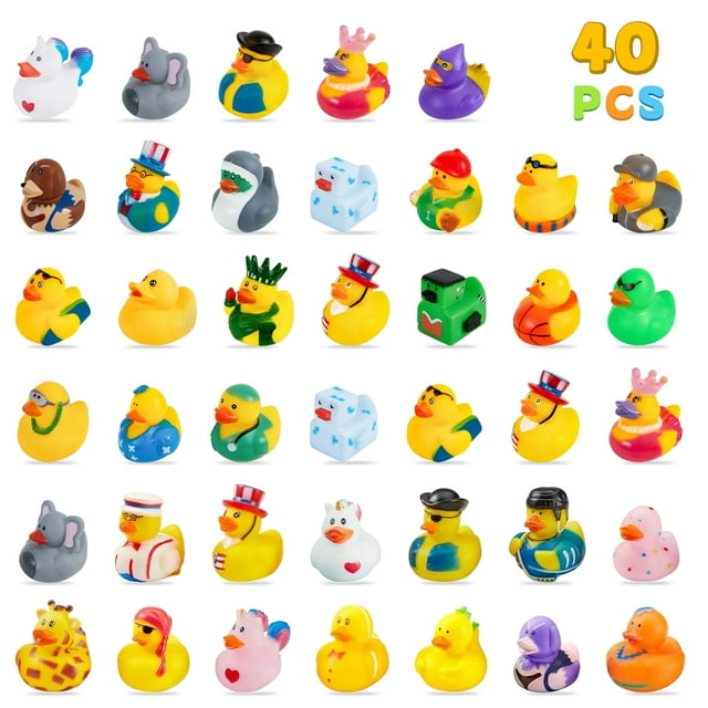 Rirool 40Pcs Assorted Rubber Ducks for Kids, Mini Bath & Pool Toys, Random Party Favors for Baby ...