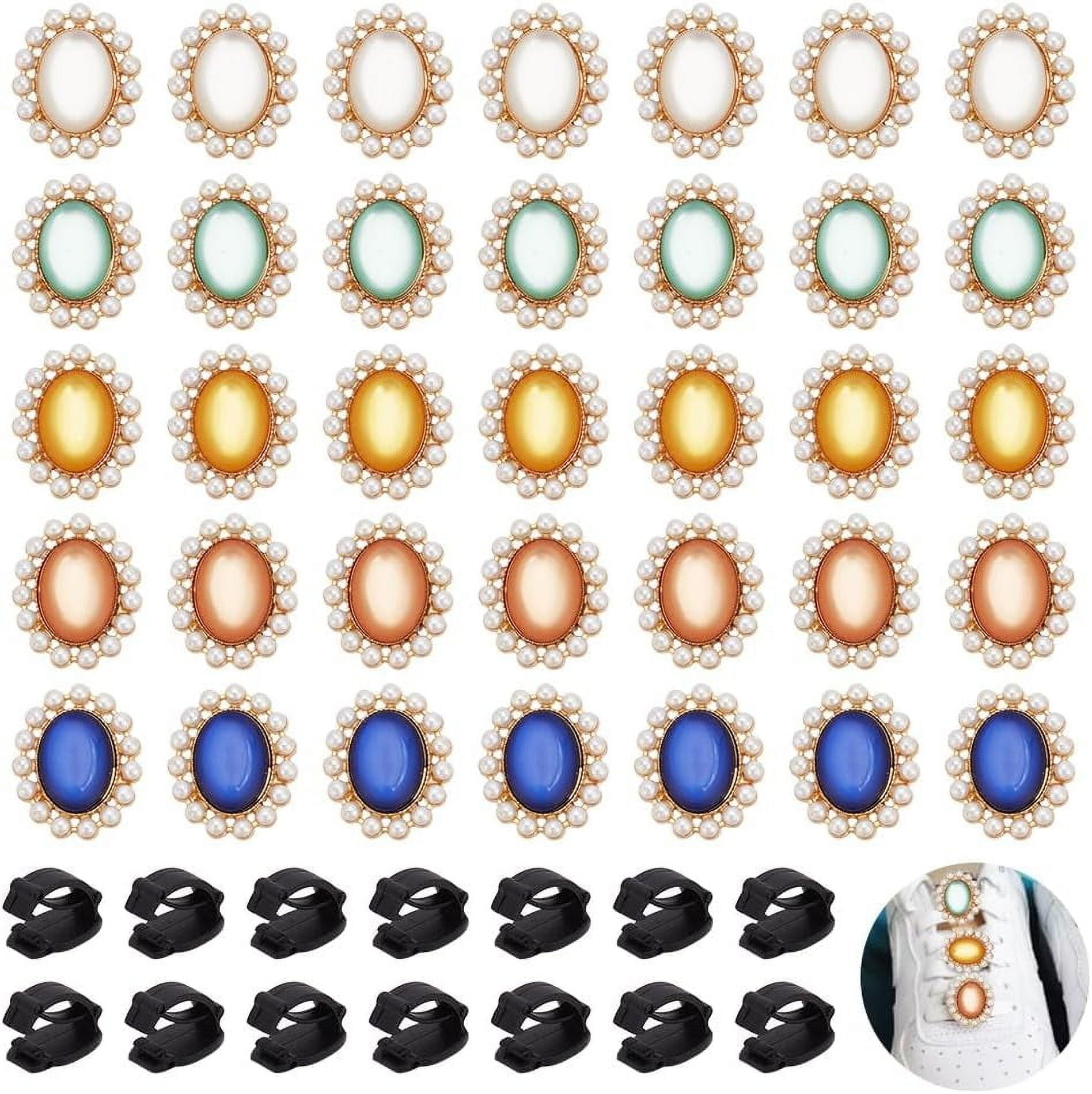 40 Pcs Shoelace Charms 5 Colors Blank Shoe Clips with Oval Cat Eye ...