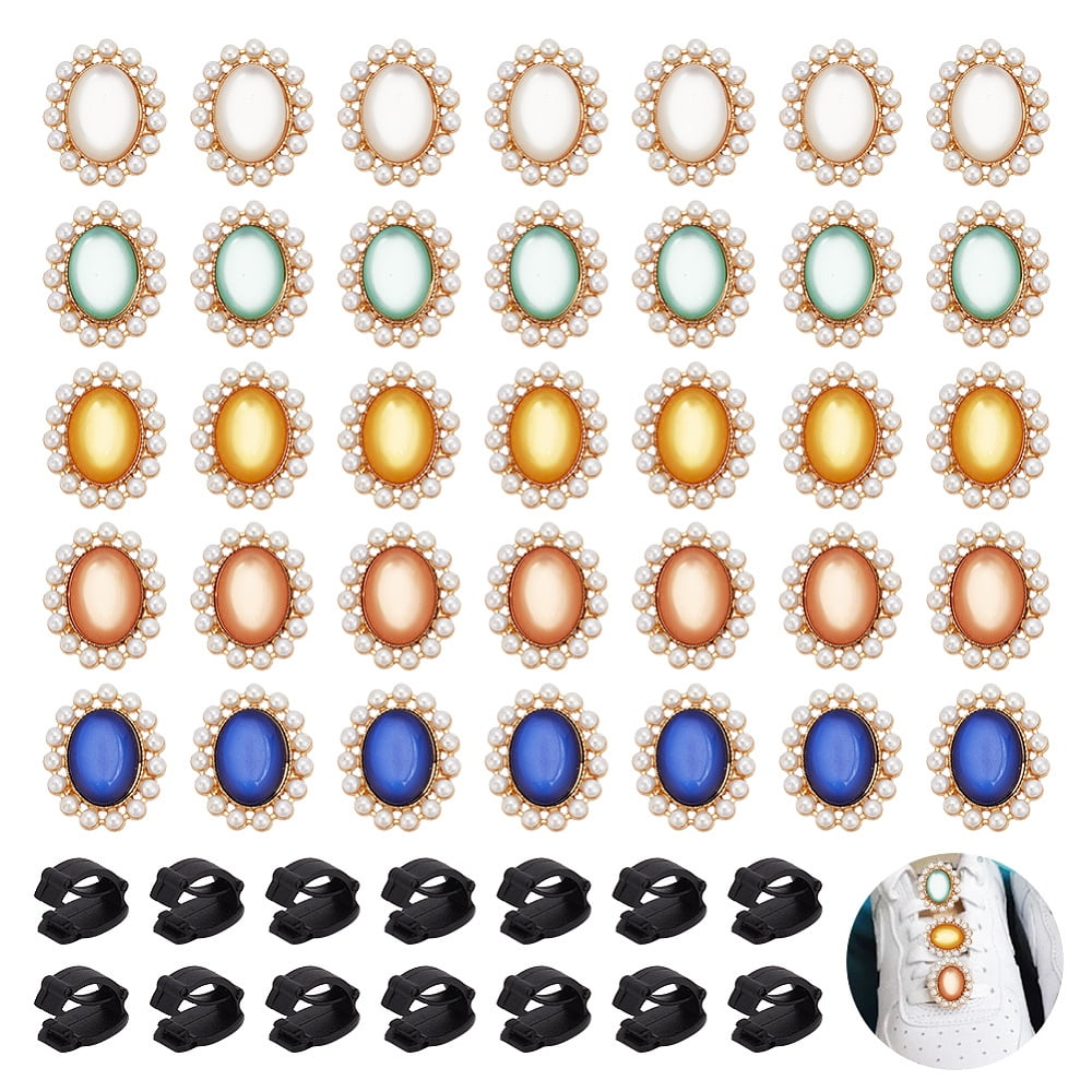 40 Pcs Shoelace Charms 5 Colors Blank Shoe Clips with Oval Cat Eye ...