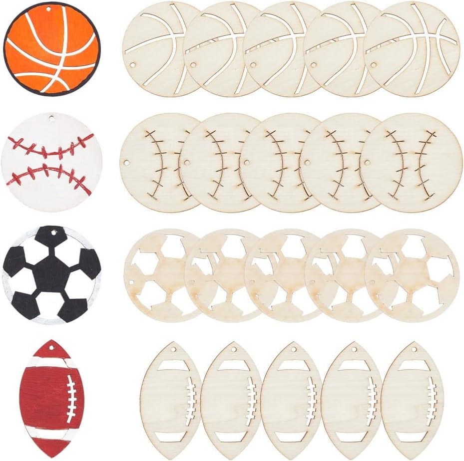 40 Pcs Sport Ball Theme Unfinished Wood Cutout Unfinished Wood Pieces ...
