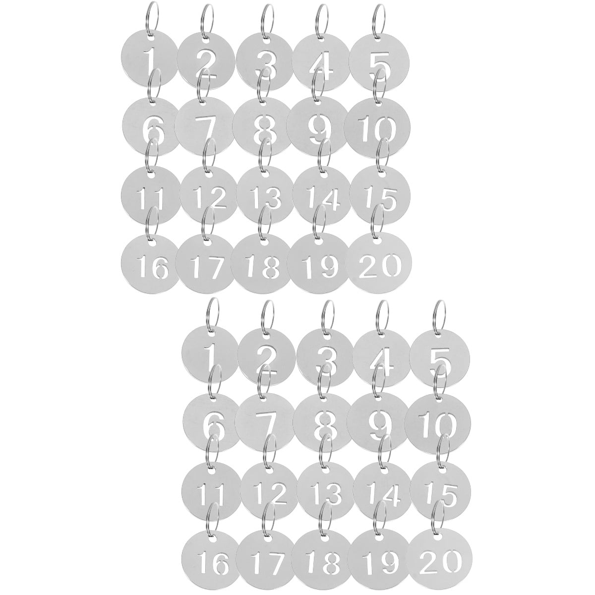 40 Pcs Stainless Steel Number Plate Circle Key Ring Numbered ID Tags ...