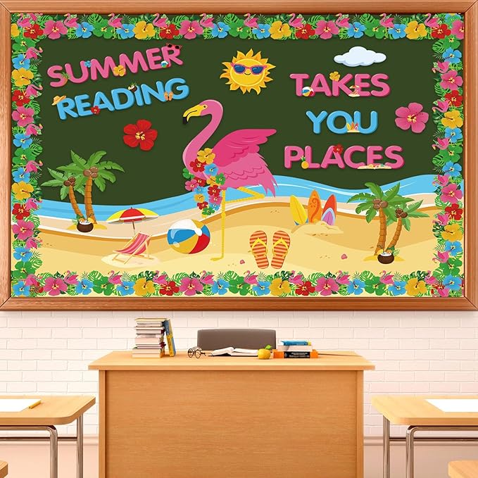 40 Pcs Summer Bulletin Board Decorations Set Hawaiian Tropical Flamingo ...
