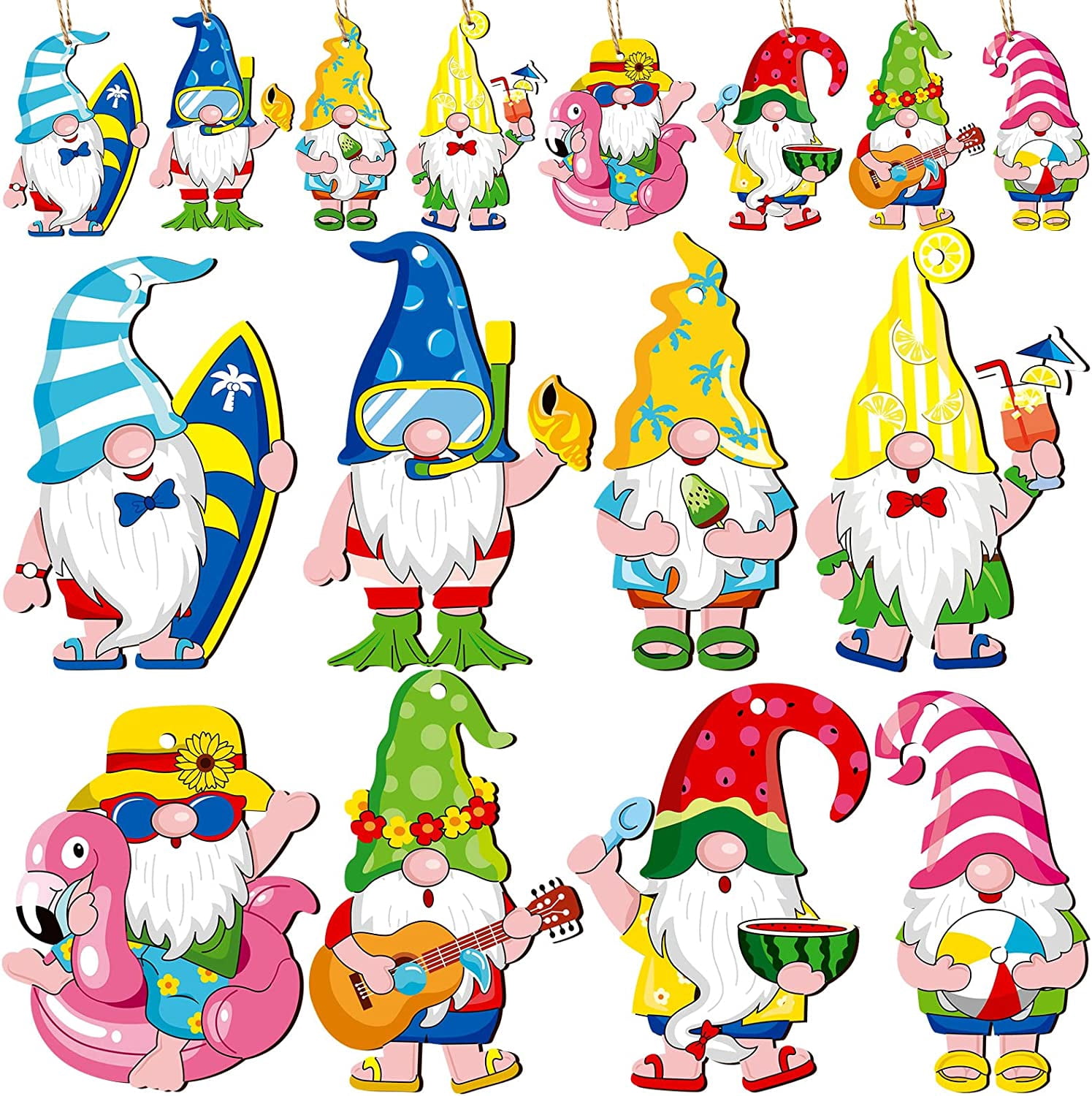 40 Pcs Summer Wooden Gnome Hanging Ornaments for Tree Hawaiian Wooden ...