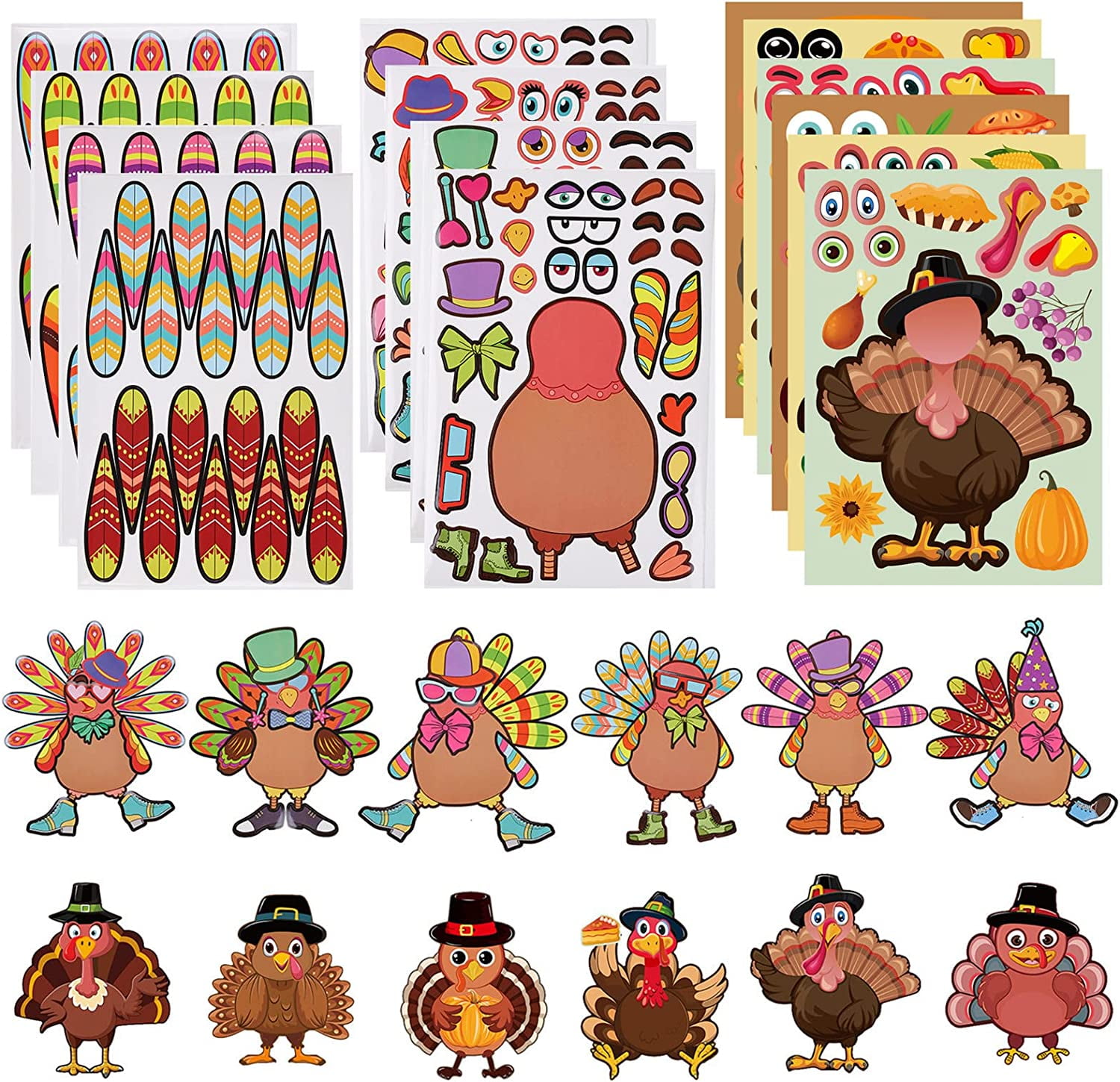 40 Pcs Thanksgiving Make-a-Turkey Stickers Party Favors Supplies for ...