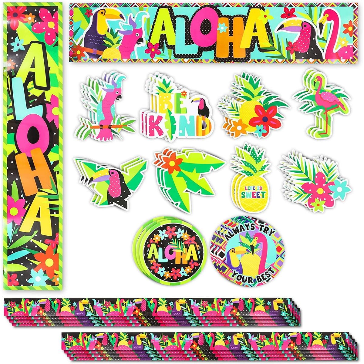 40 Pcs Tropical Bulletin Board Banner Borders and Cutout Decorations ...