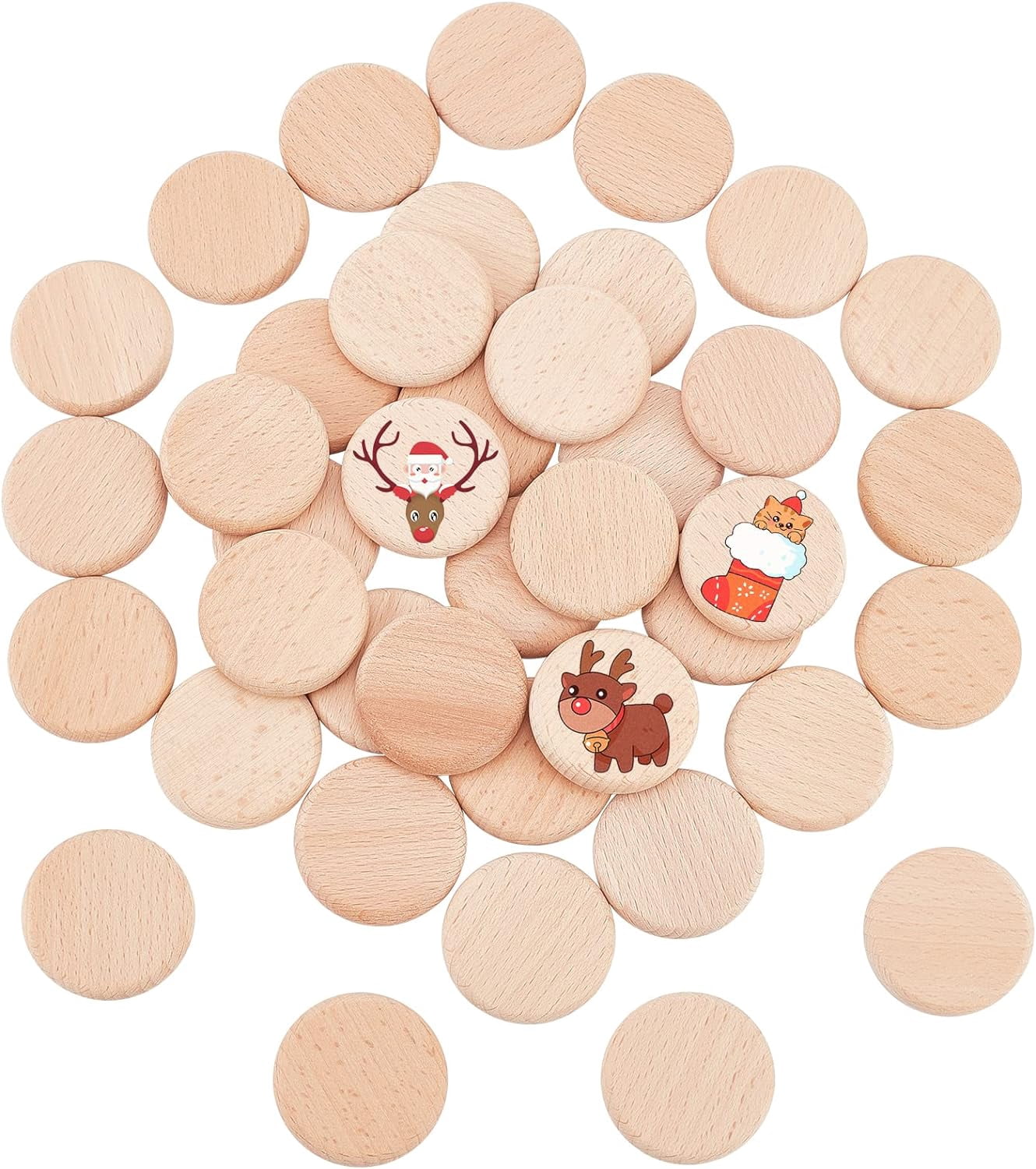 40 Pcs Unfinished Round Wooden Discs 1.5 Inch Wooden Round Pieces 0.27 ...