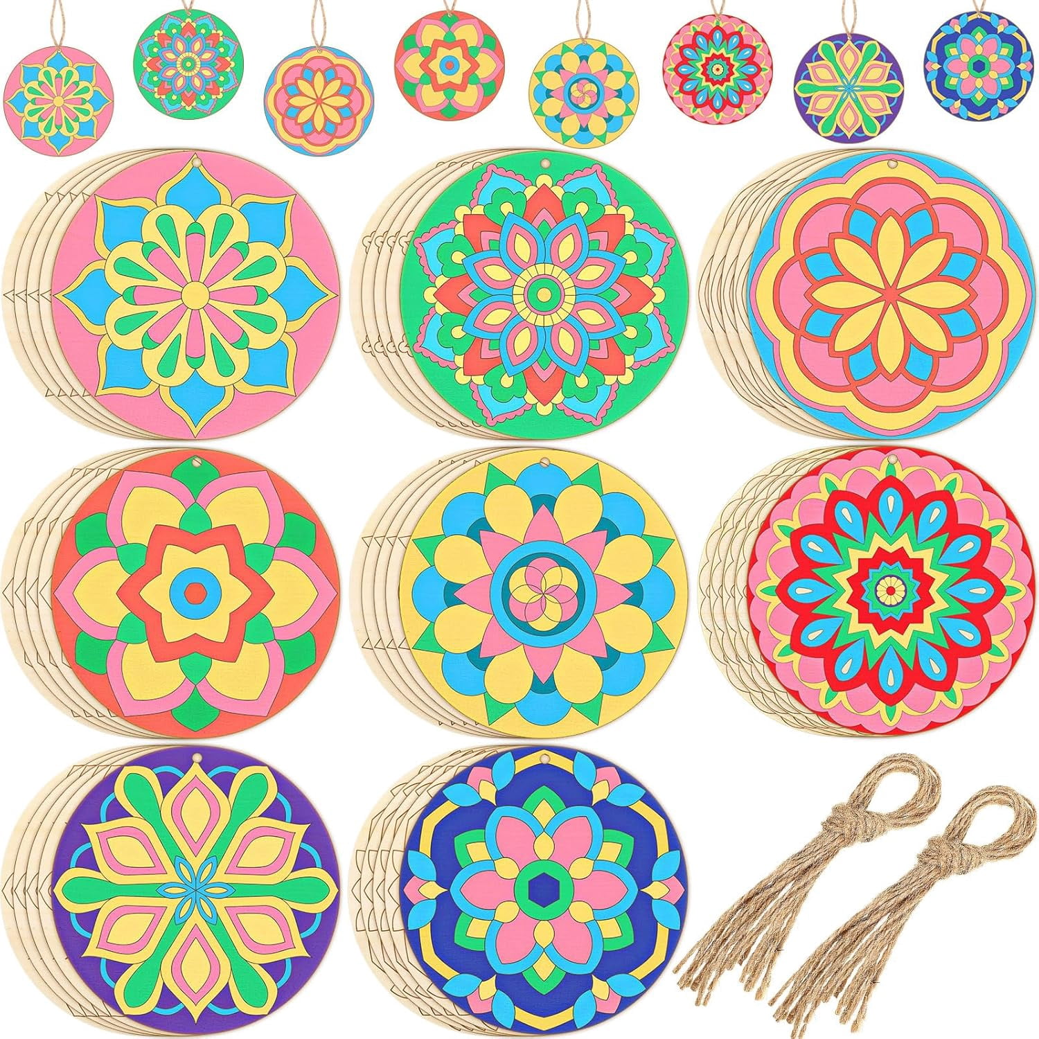 40 Pcs Unfinished Wood Mandala to Paint Wooden Mandala Painting Crafts ...