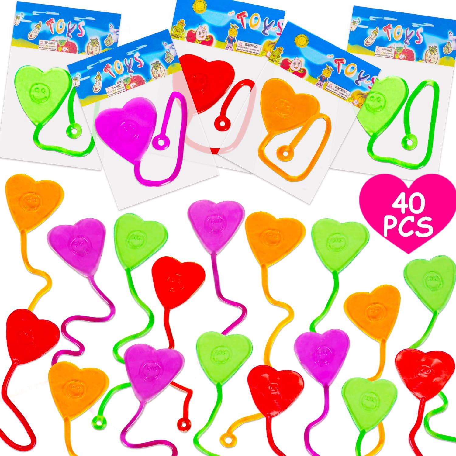 40 Pcs Valentine Exchange Gift Sticky Hands Heart Kids Goodie Bag ...