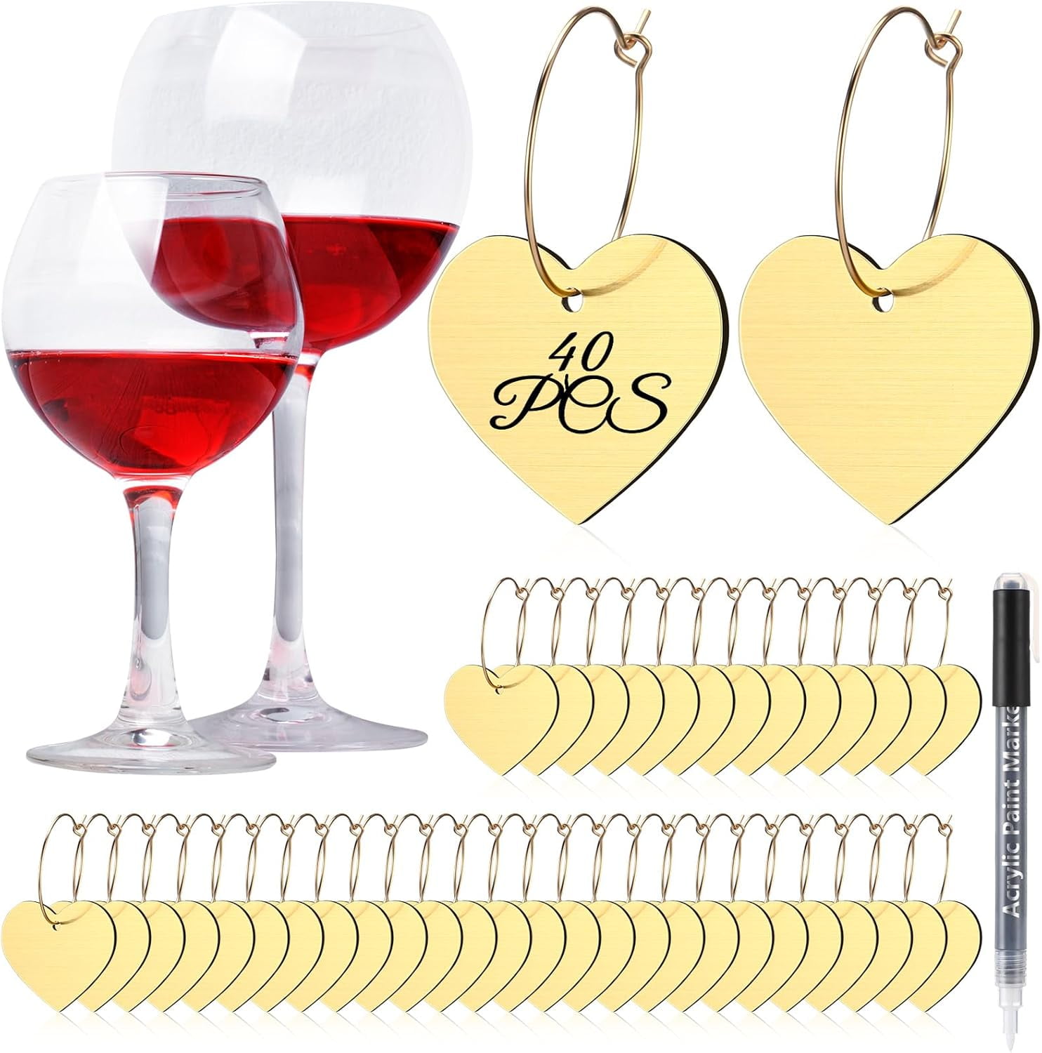 40 Pcs Valentines Day DIY Wine Charms for Glasses Acrylic Wine Charms ...