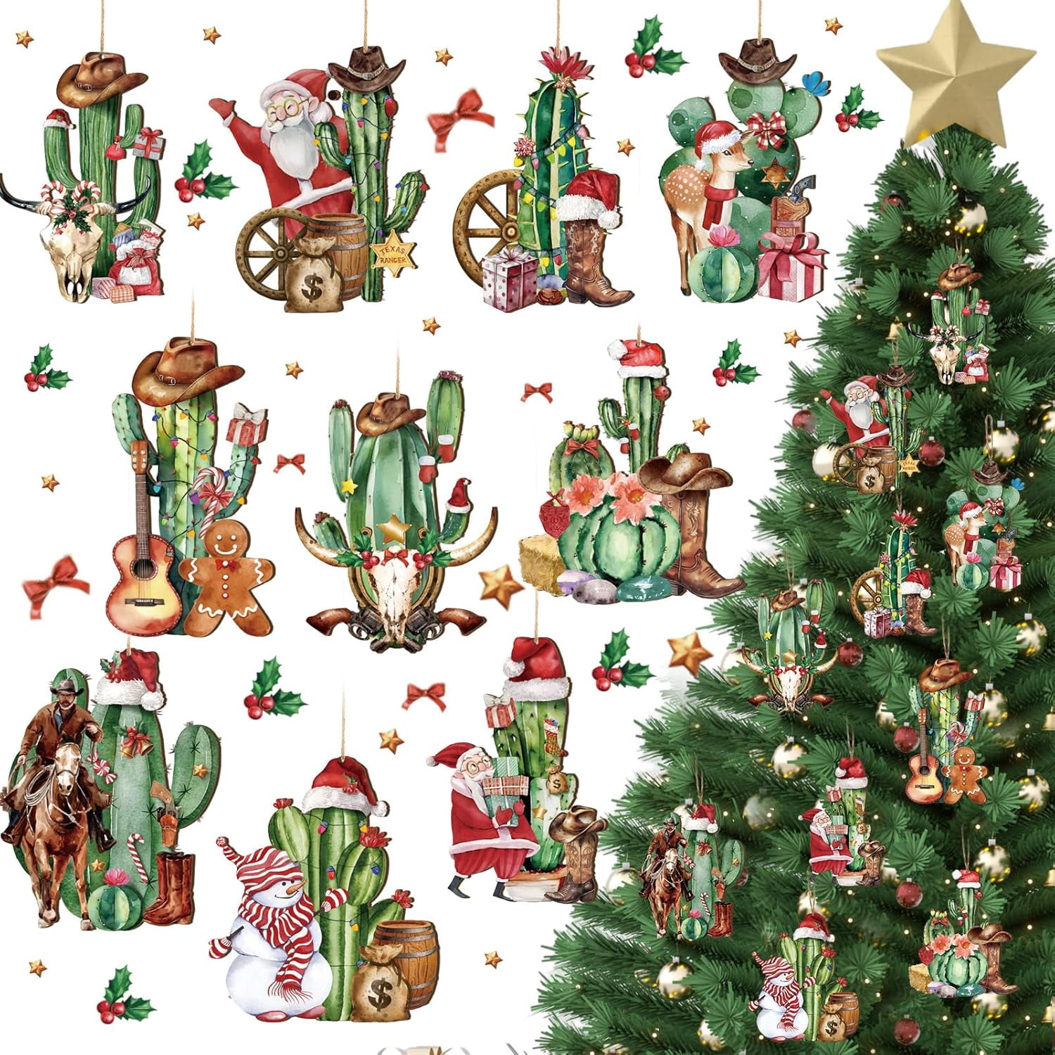 40 Pcs Western Christmas Ornament Western Tree Ornament Cowboy Horse ...