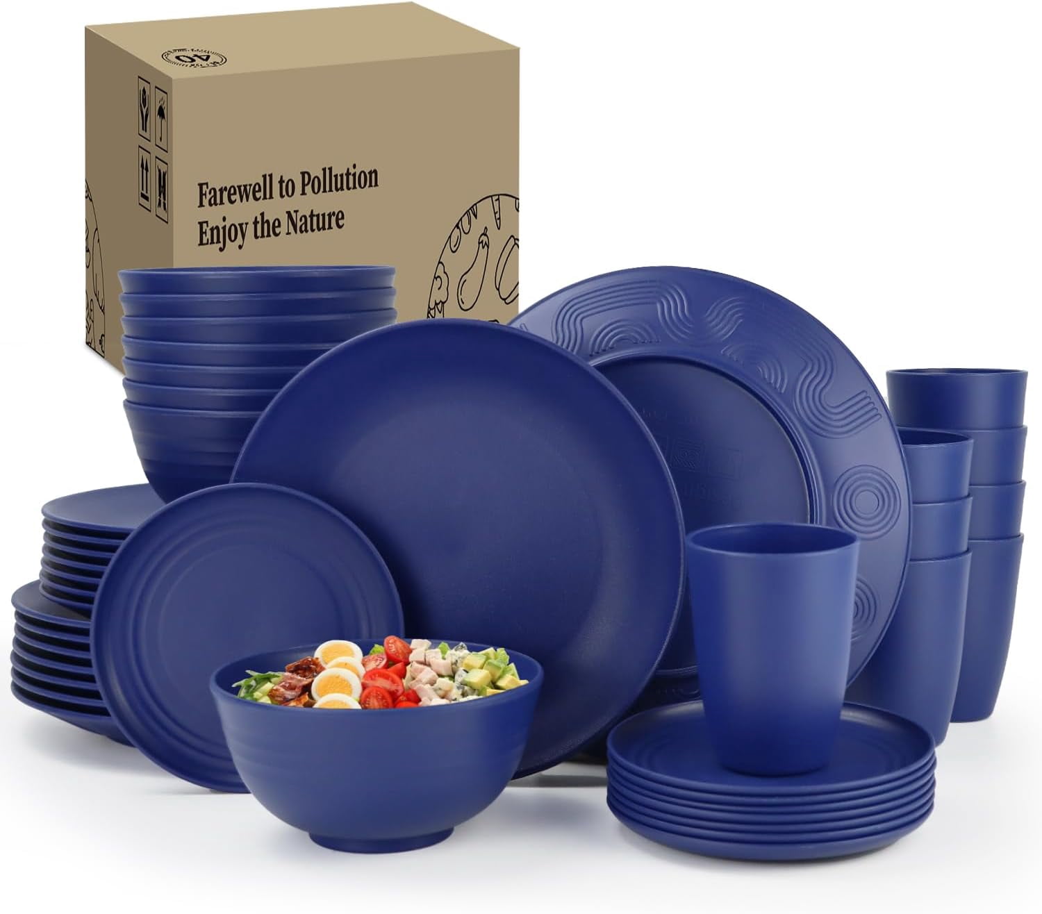 40 Pcs Wheat Straw Dinnerware Sets, Dinner Plates, Cups, Pasta Bowls ...