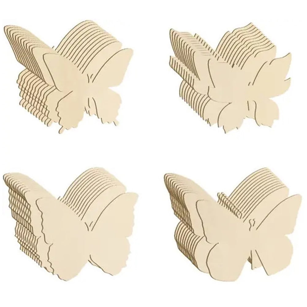 SOPOTUTU 40Pcs Wood Pieces for Crafts Beige Butterfly Shape DIY ...