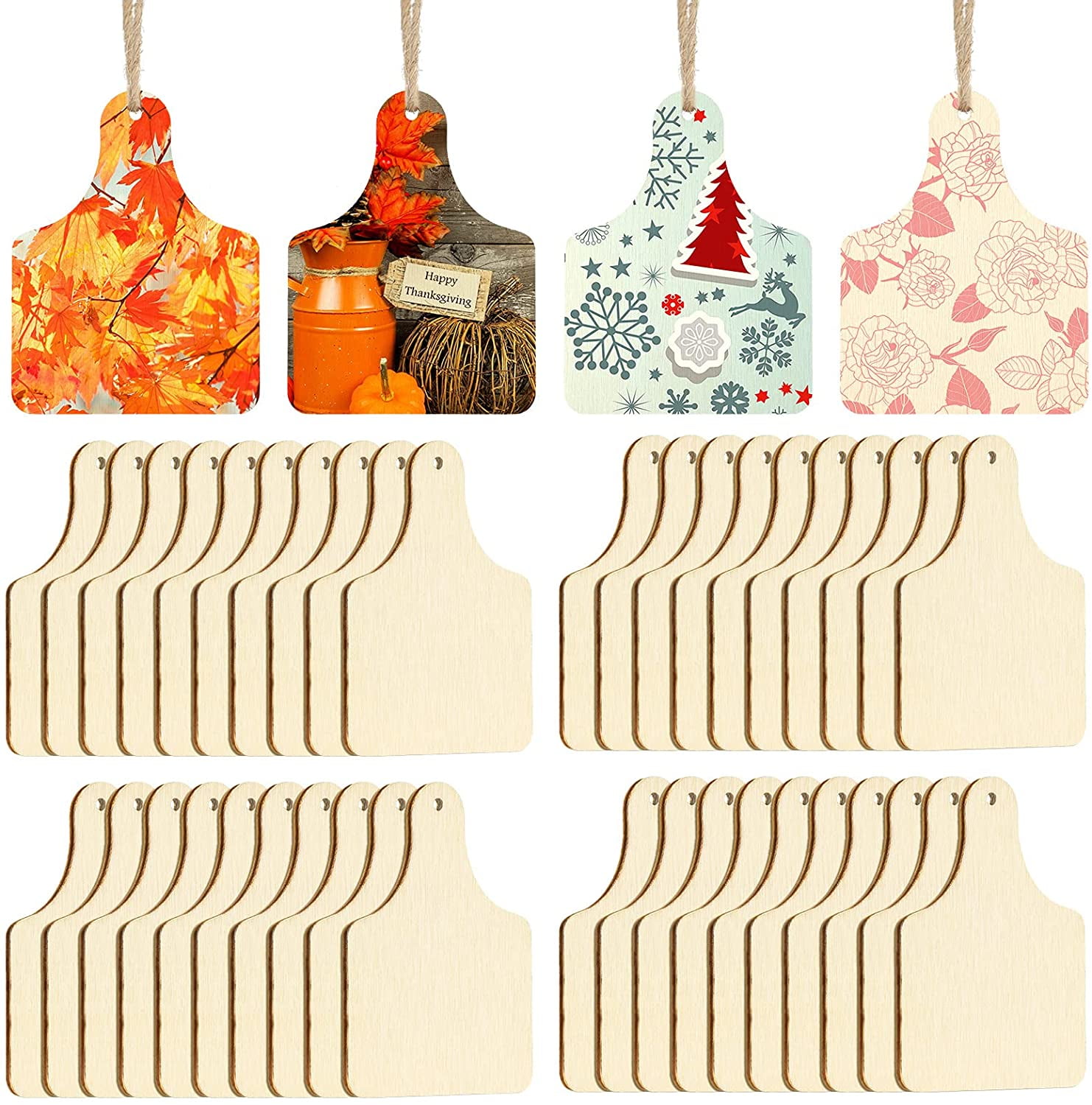 40 Pcs Wooden Cow Ear Tags for Crafts Unfinished Hanging Cow Tags DIY ...