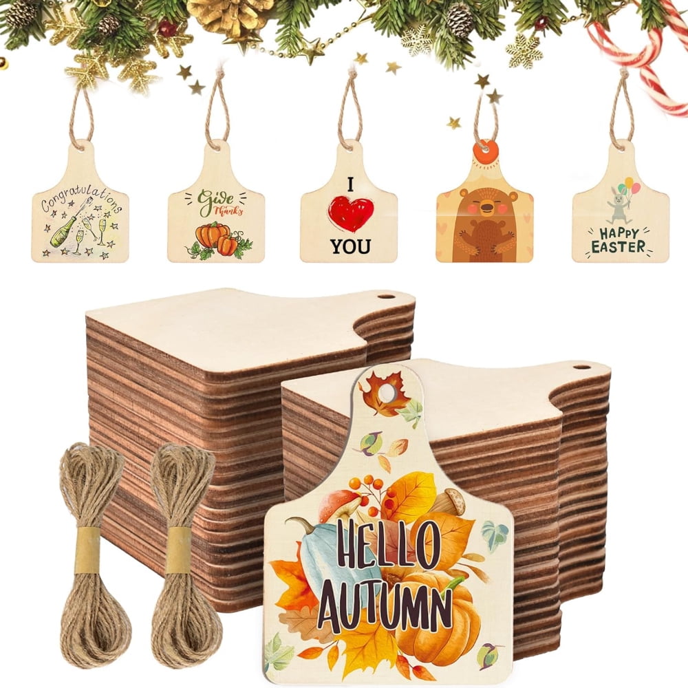 40 Pcs Wooden Cow Ear Tags for Crafts, Unfinished Hanging Cow Tags, DIY ...