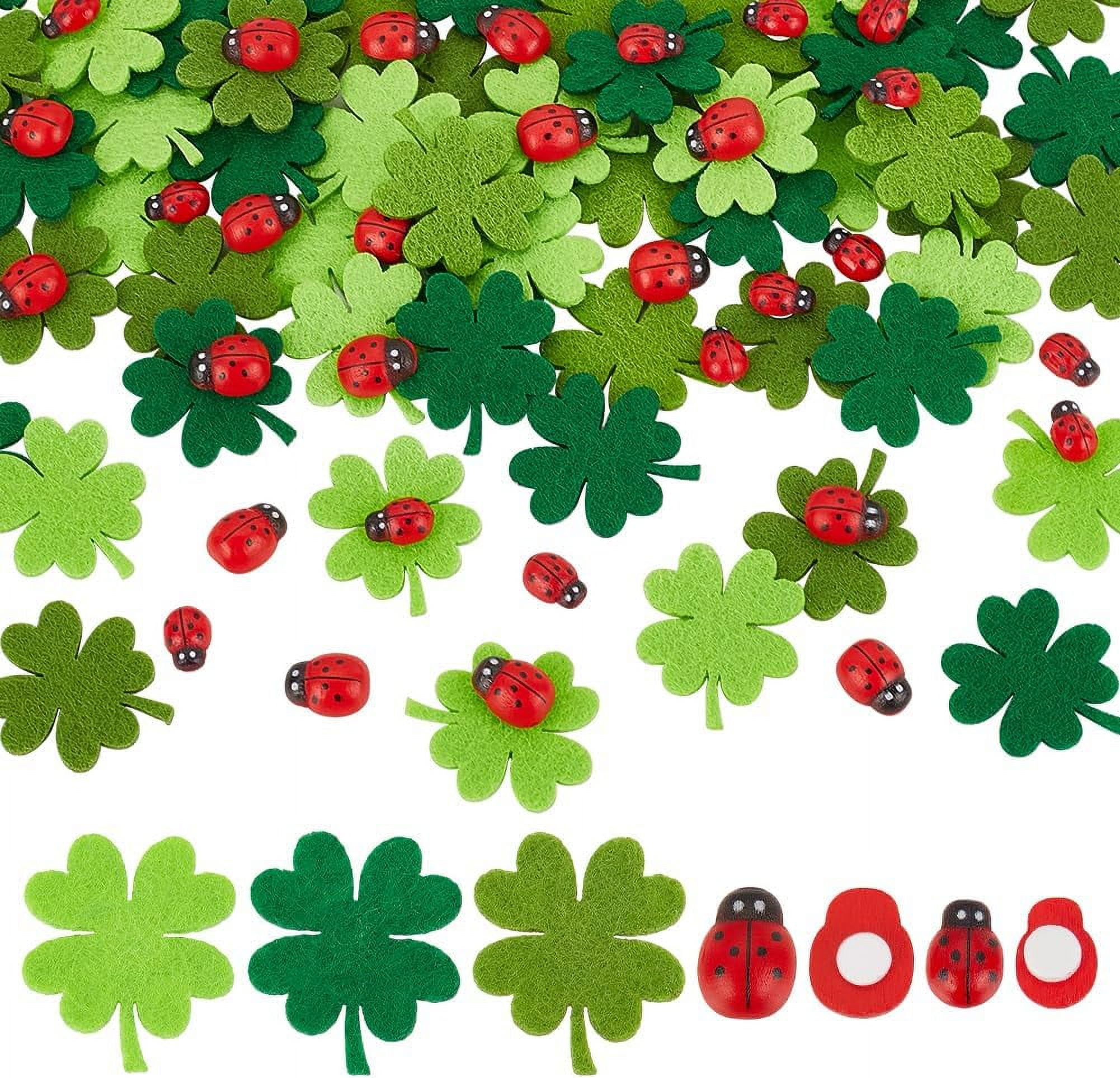 40 Pcs Wooden Self-Adhesive Ladybird with 60Pcs Felt Clover Leaves ...