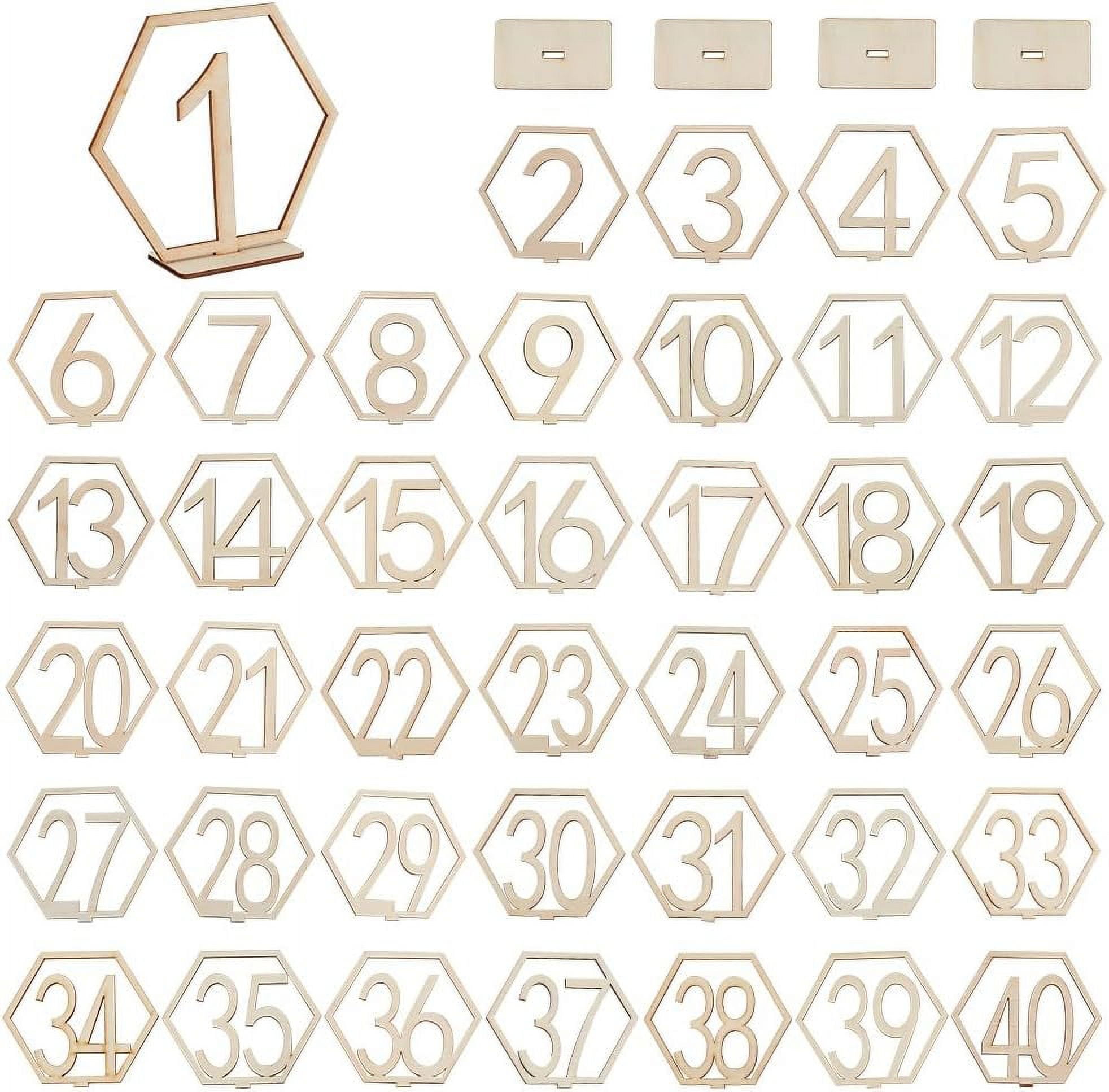 40 Pcs Wooden Table Numbers Wooden Table Number Sign Stand 1~40 Wedding ...
