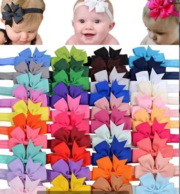 40-Piece Baby Girls Flower Headband Set - Boutique Wave Hair Bows, Soft ...