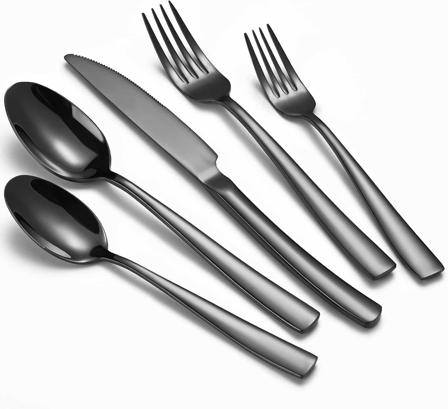 40-Piece Black Silverware Set, Heavy Duty Stainless Steel Flatware Cutlery Set Service for 8 ...