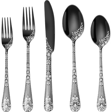 VeSteel 40-Piece Matte Black Silverware Set, Stainless Steel Flatware ...
