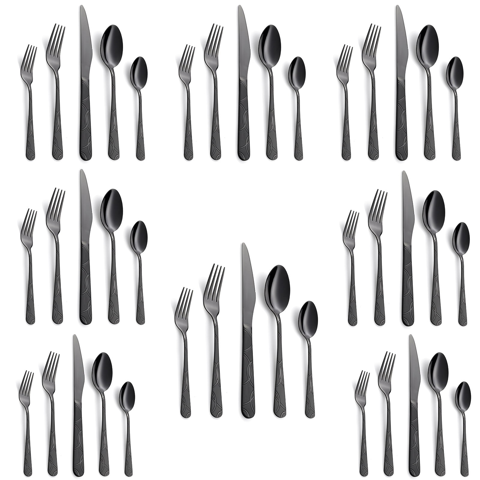 40-Piece Black Silverware Set, Stainless Steel Flatware Cutlery Set Service for 8, Mirror ...