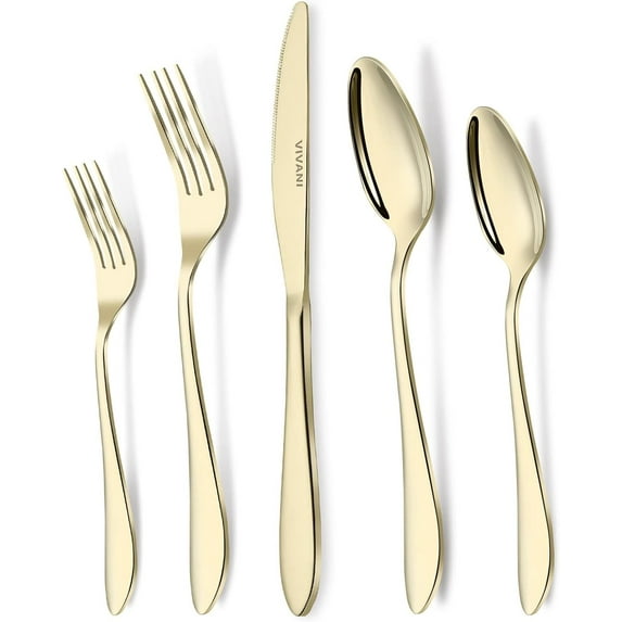 40-Piece Champagne Gold Silverware Set, Food-Grade Stainless Steel ...